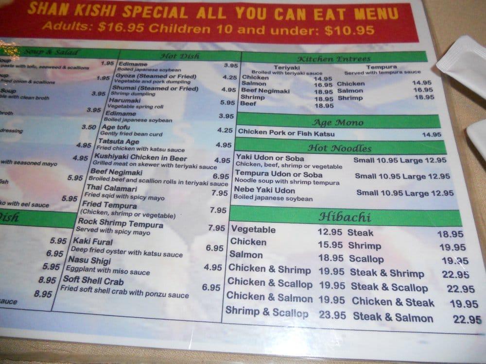Menu at Shan Kishi - Panama City Beach restaurant, Panama City Beach