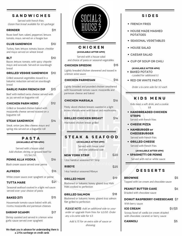 Menu at Social House 227 pub & bar, Warrenton