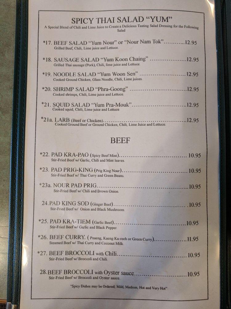 Menu at Thai House Cafe, Prescott