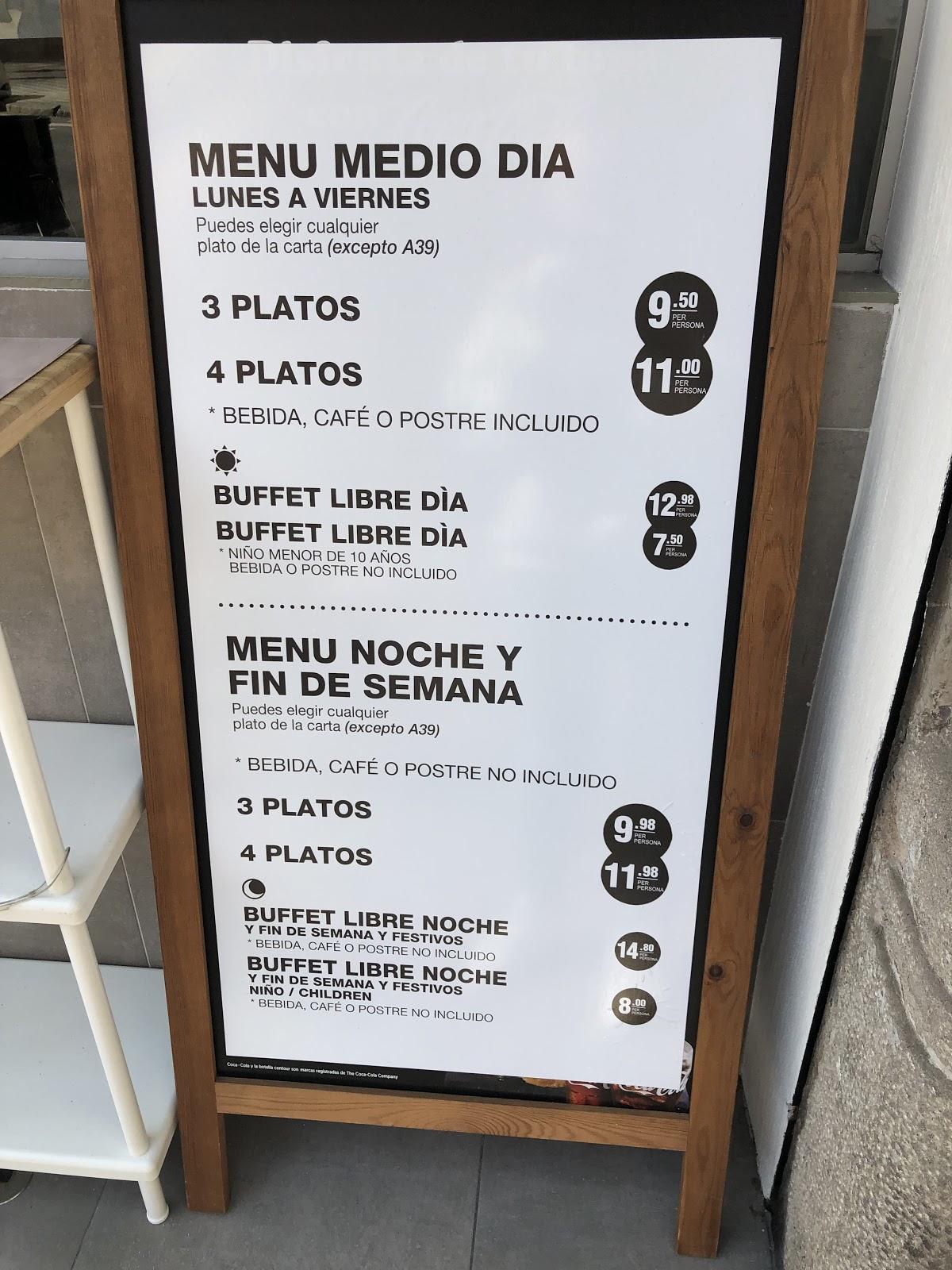 Menu at Yoki restaurant, Barcelona