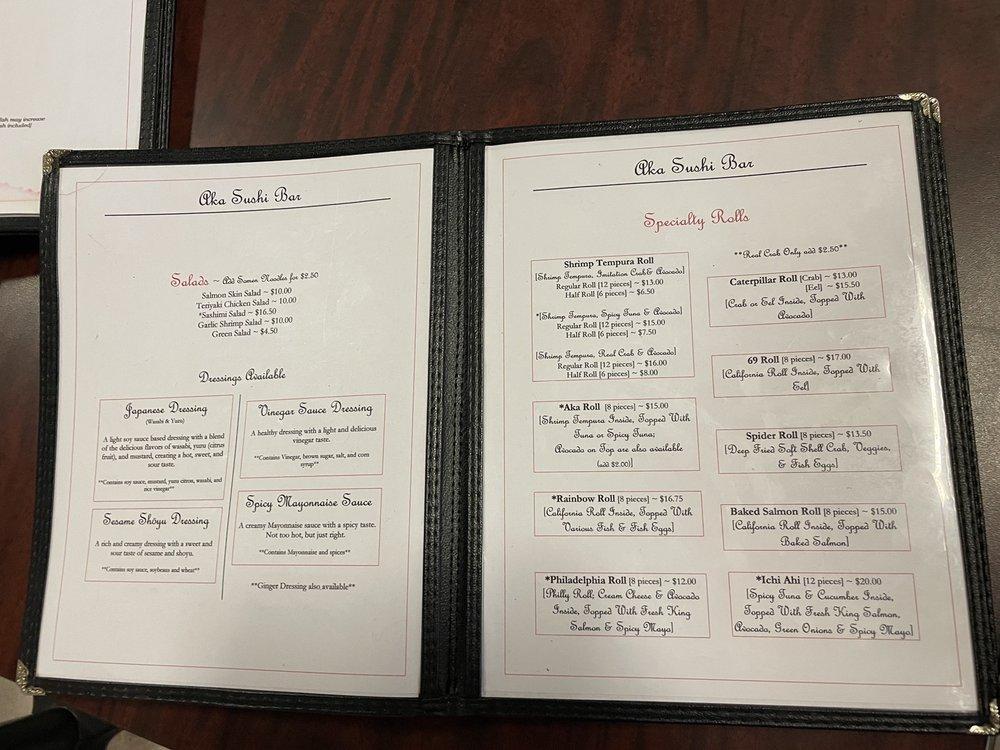 Menu at Aka Sushi restaurant, Waimea