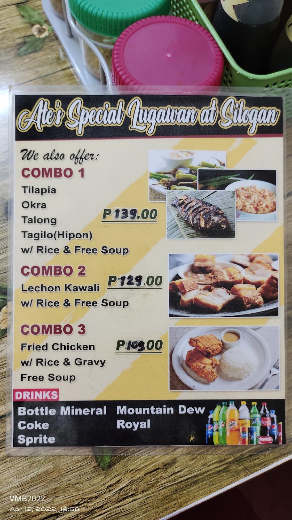 Carta del restaurante Ate's Special Lugaw at Silog, Angeles