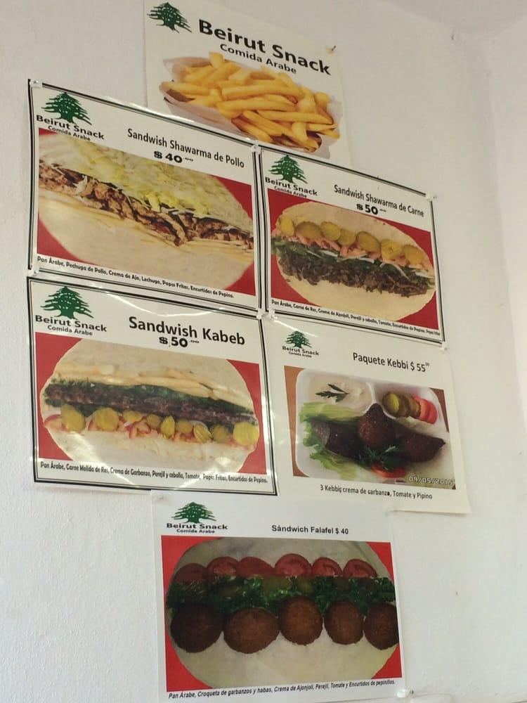 Menu at Beirut Snack restaurant, Cancún, Av. Bonampak 206