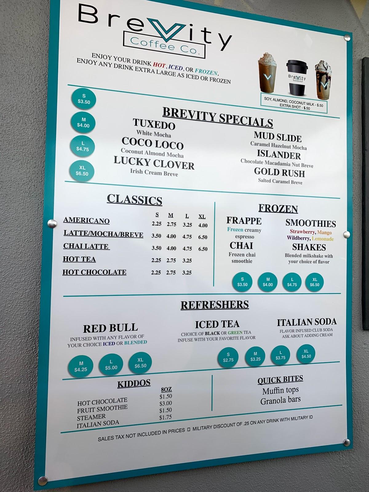 Menu at Brevity Coffee Co. pub & bar, San Antonio, Huebner Rd