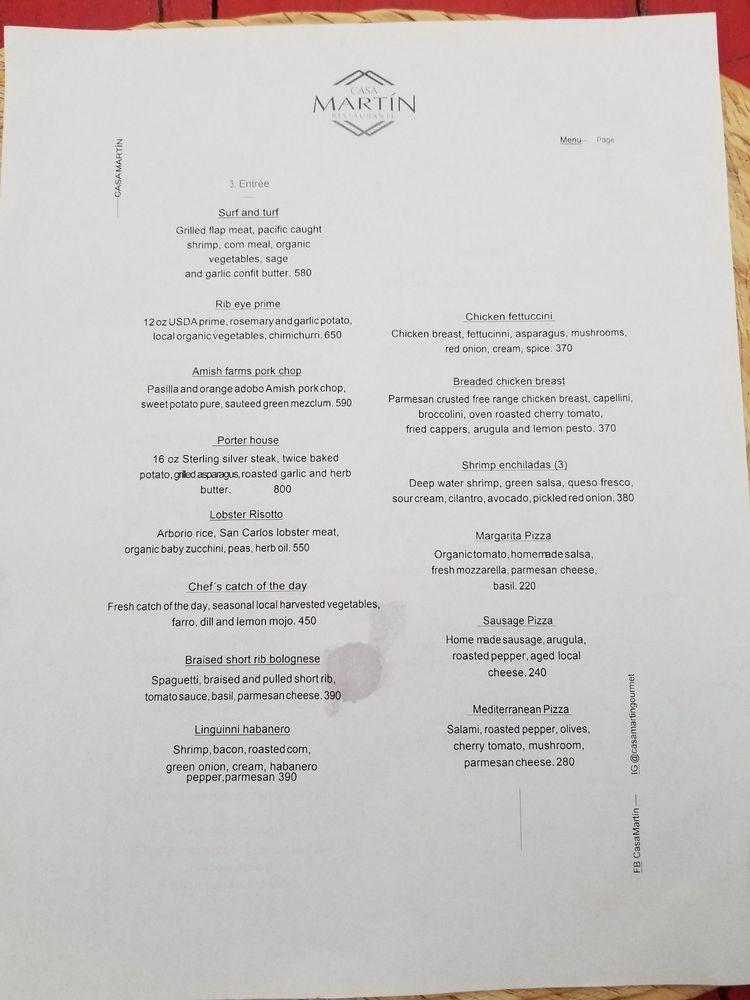 Menu at Casa Martín Restaurante, Cabo San Lucas