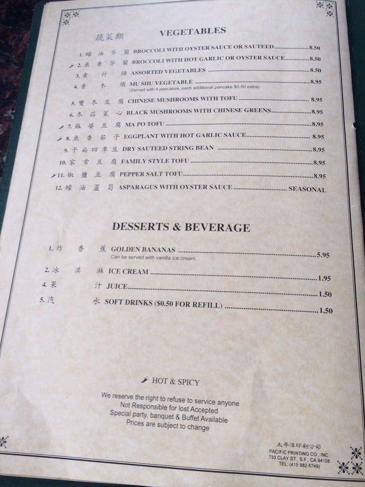 Menu at Chef Choy Chinese food restaurant, Pleasant Hill
