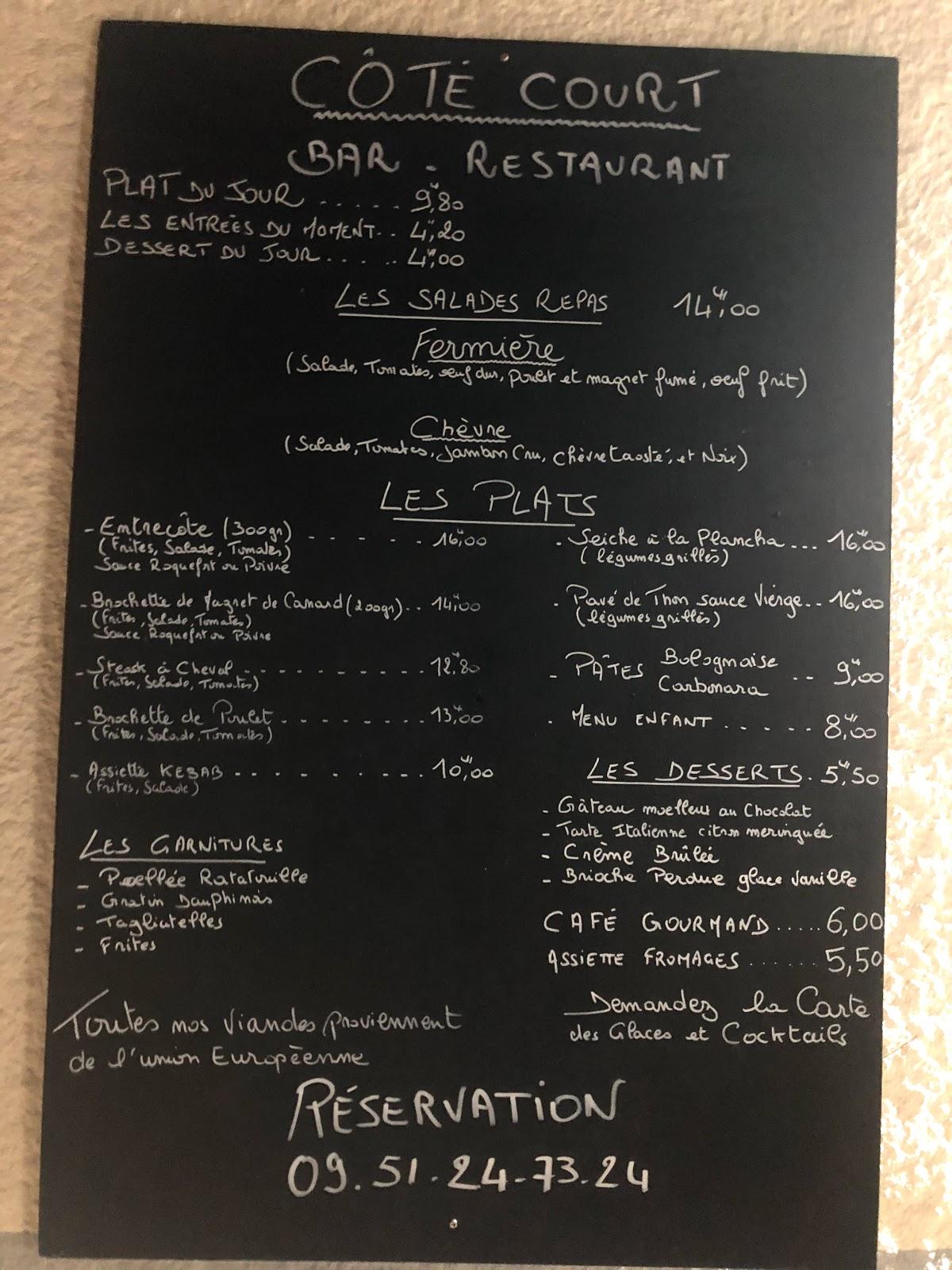 Menu at Côté court Restaurant Bar Piscine, La Grande-Motte