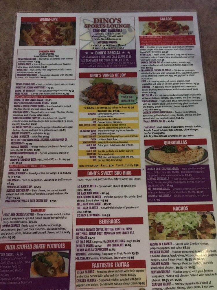 Menu at Dino's Sports Lounge pub & bar, Latrobe, US-30