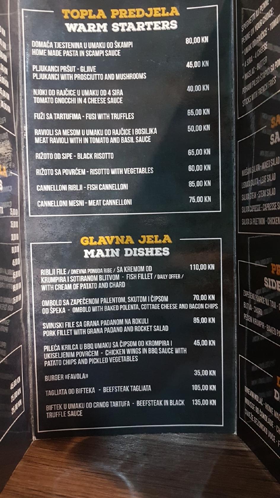 Menu at FAVOLA Brunch&Bistro restaurant, Poreč
