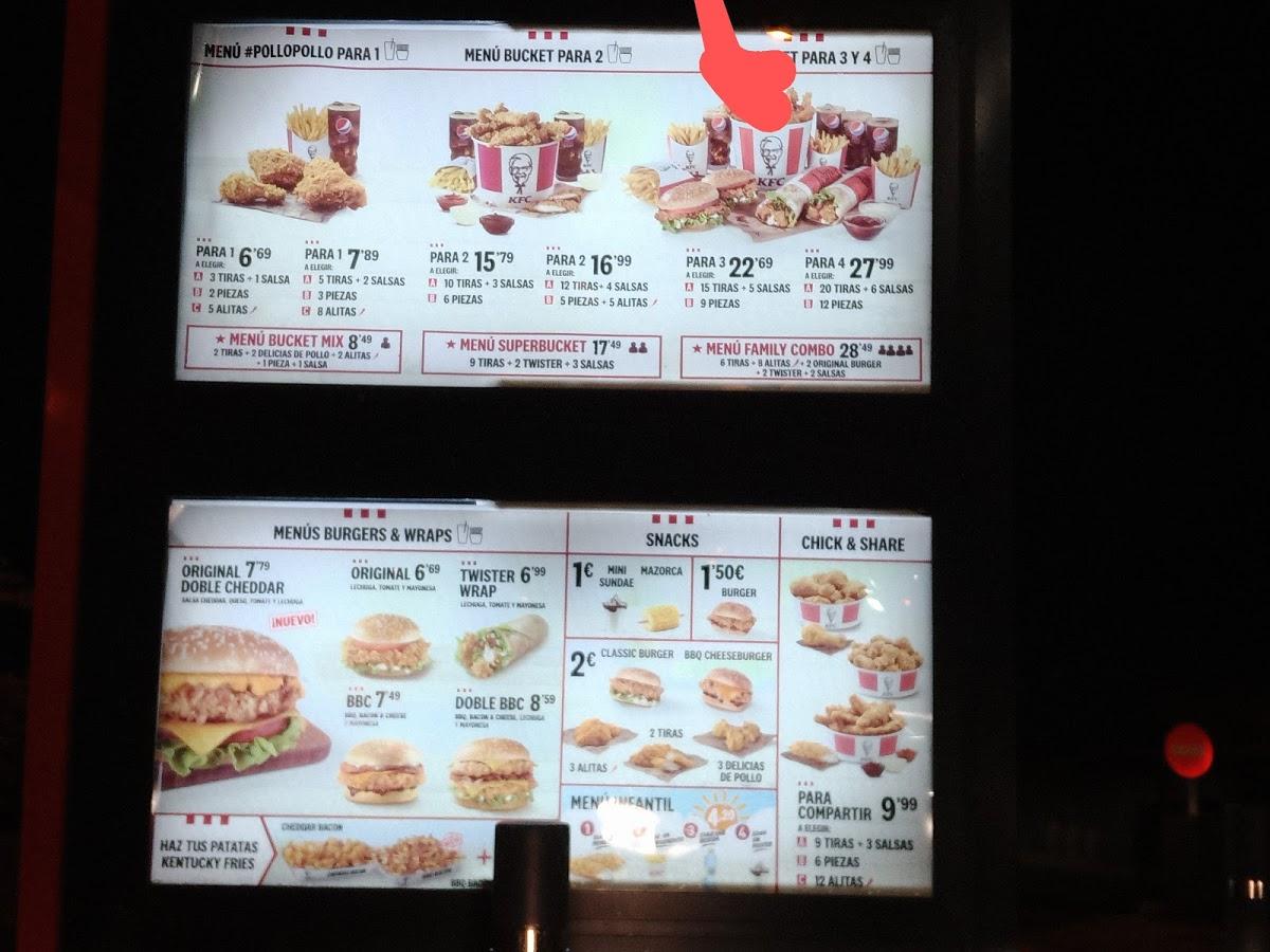 Menu at KFC restaurant, Colmenar Viejo