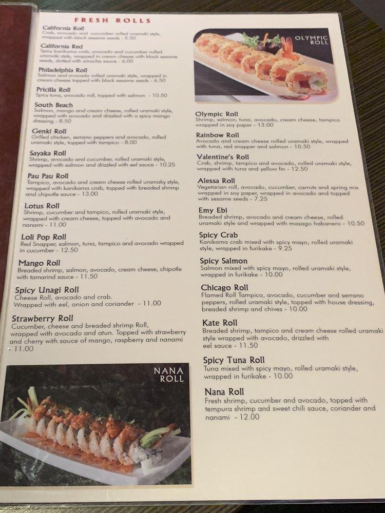 Menu at Tensai restaurant, Laredo