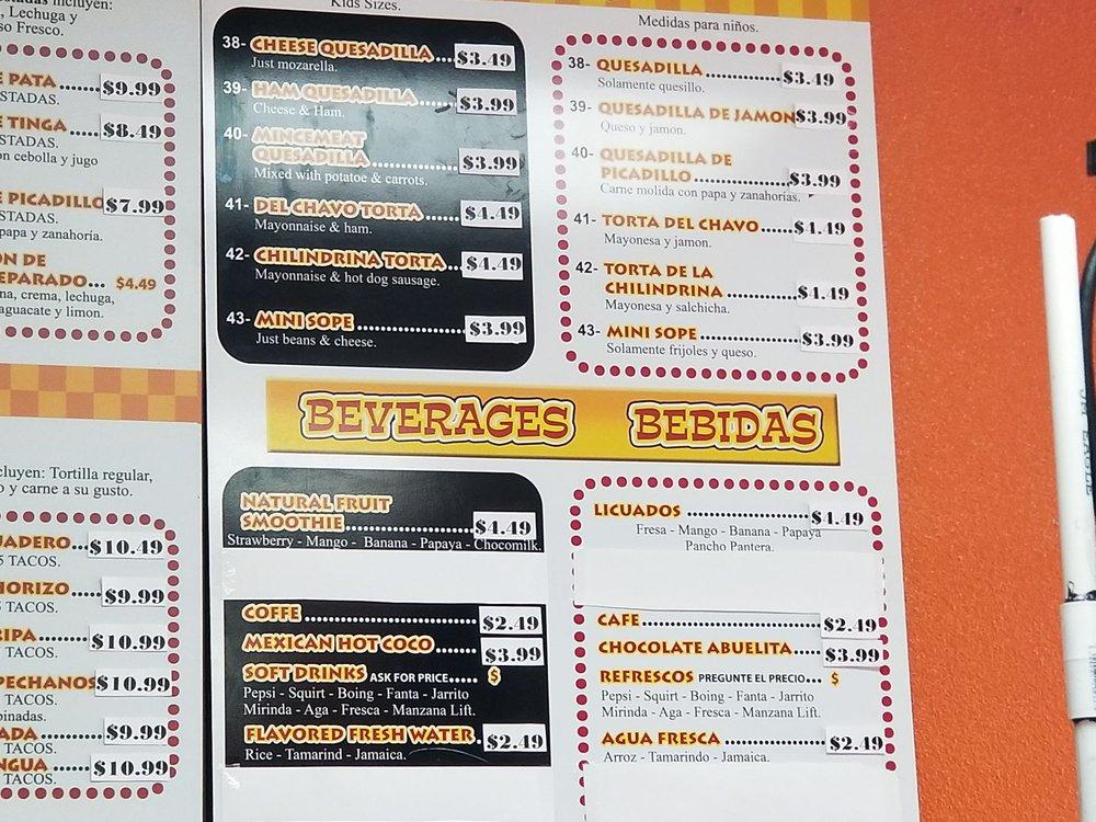 Menu at Taqueria Veronica Mexican Food restaurant, Buckley