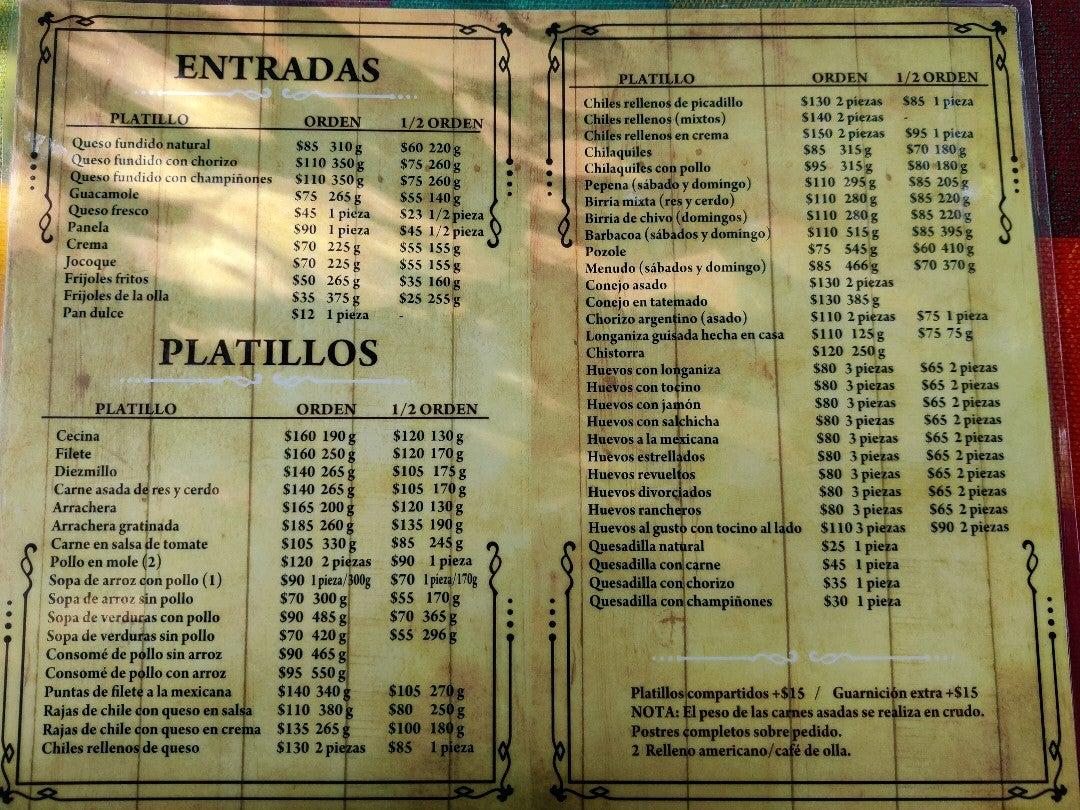 Menu at Los Portales de Suchitlán restaurant, Suchitlán