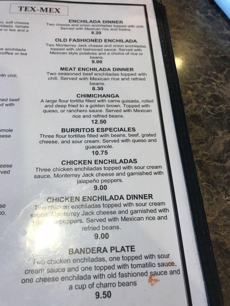 Menu at Pulido's restaurant, Hurst