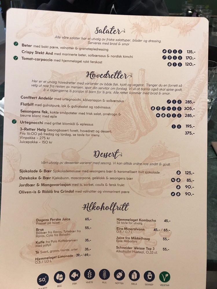 Menu at Restaurant Atelier, Trondheim