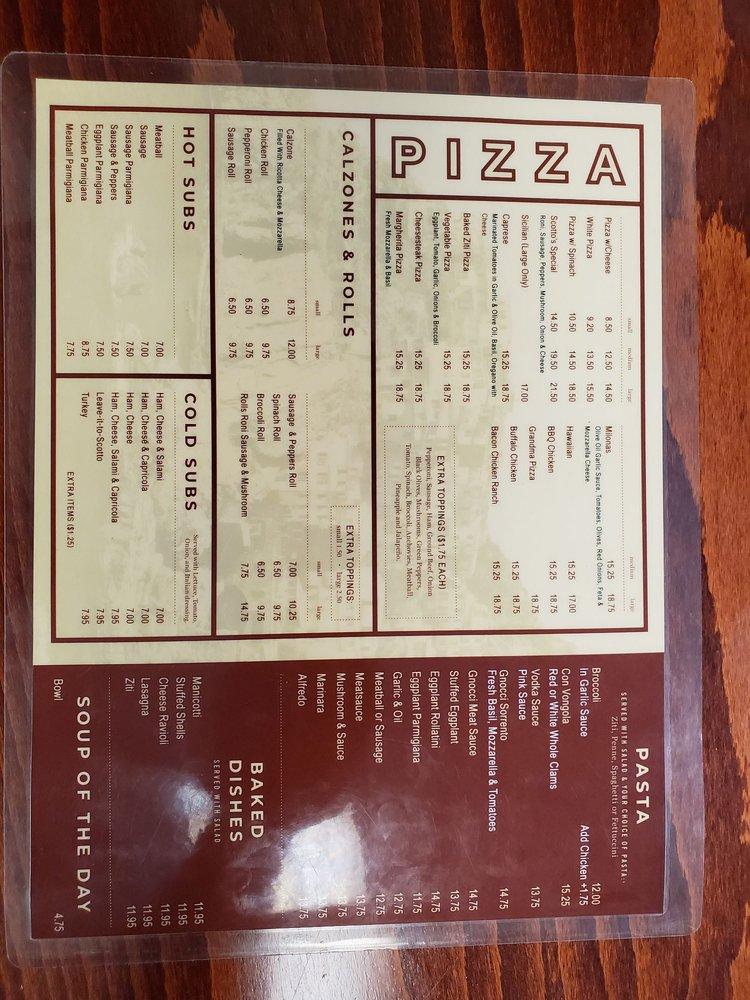 Menu at Scotto's Pizzeria, Myrtle Beach