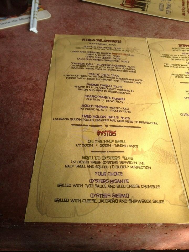 Menu at Shipwreck Grill pub & bar, Bryan