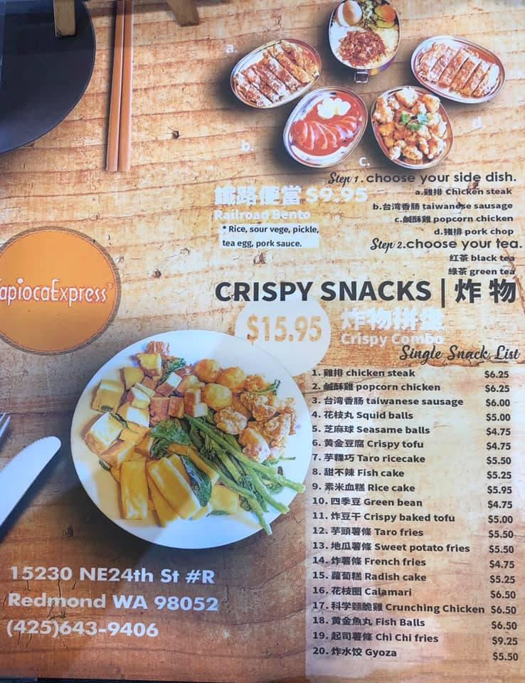 Menu at Tapioca Express pub & bar, Redmond