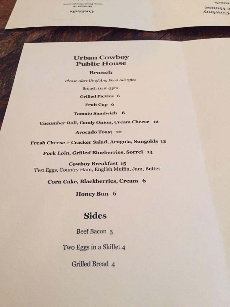Menu at Urban Cowboy Public House, Nashville