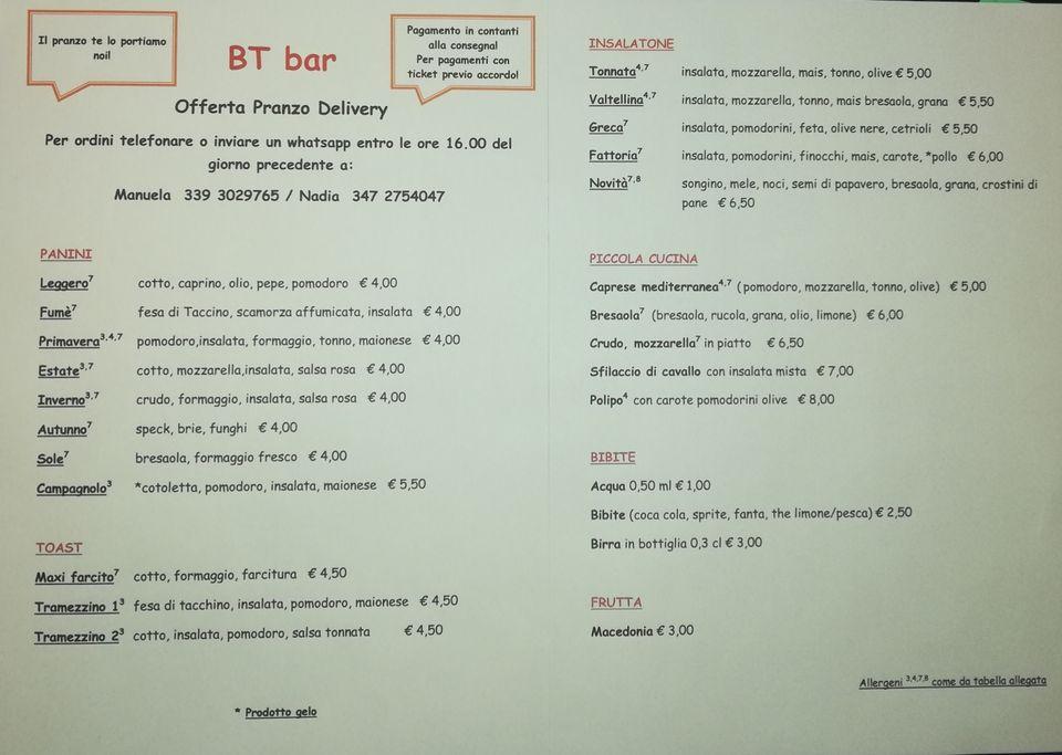 Menu da B.T. pub & bar, Borgo Ticino, Via Sempione