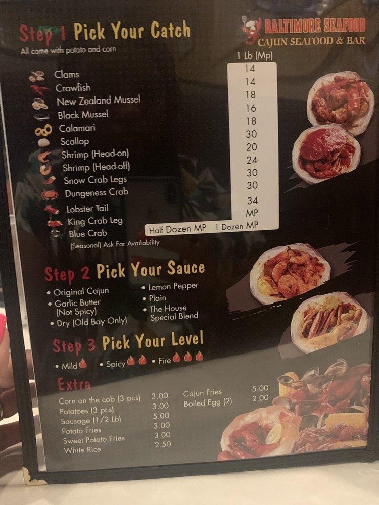 Menu at Baltimore Seafood restaurant, Baltimore