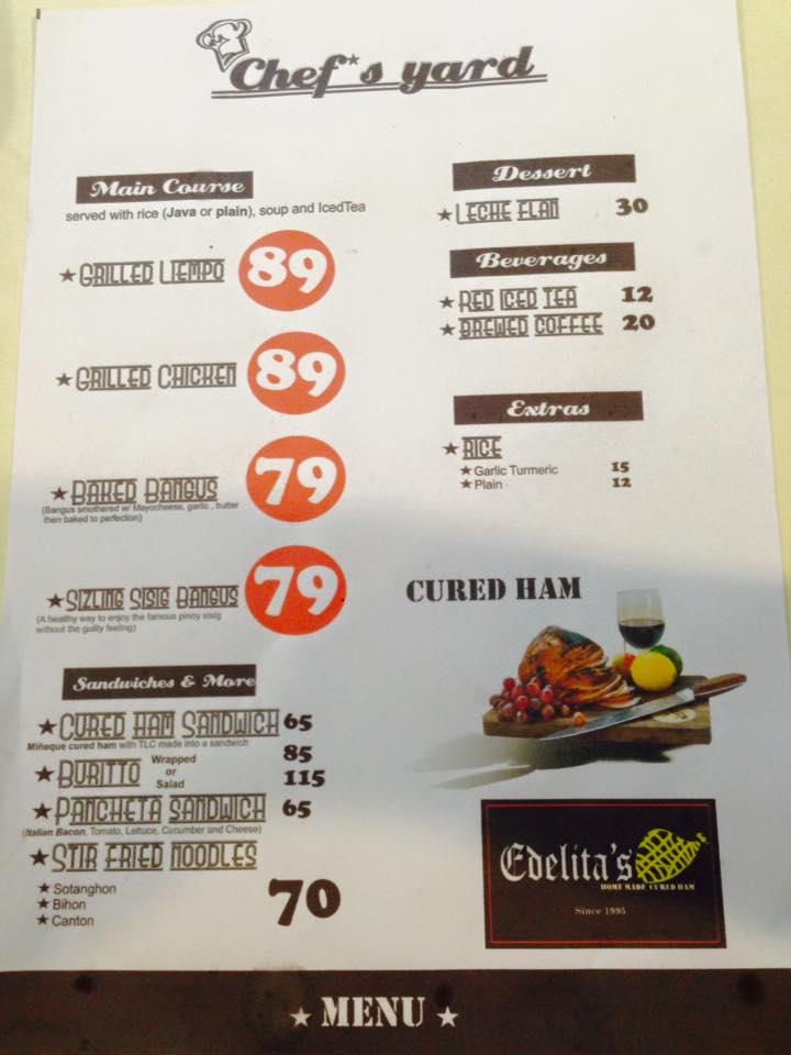 Menu at Chef's Yard restaurant, Quezon City, Sinulog cor Flores De Mayo ...
