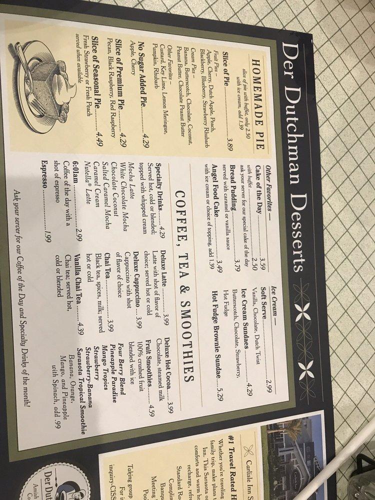 Menu at Der Dutchman restaurant, Sarasota, Bahia Vista St