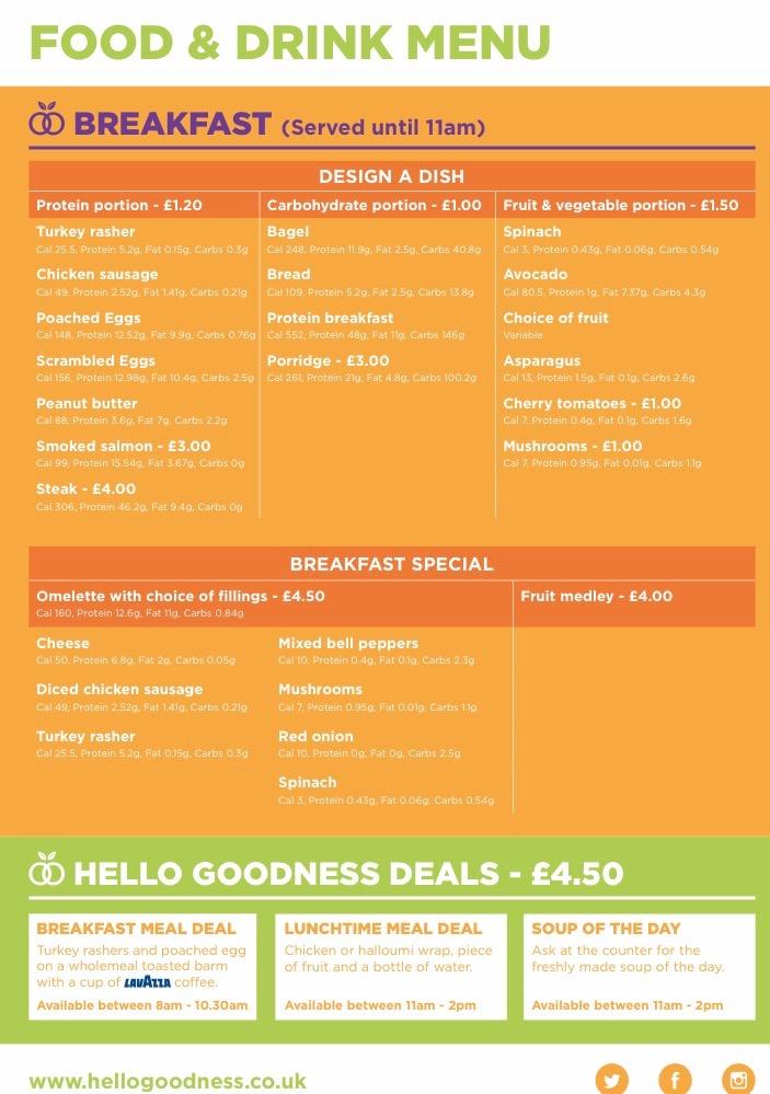 Menu at Hello Goodness Juice Bar & Grill, Liverpool, Sports Direct Fitness