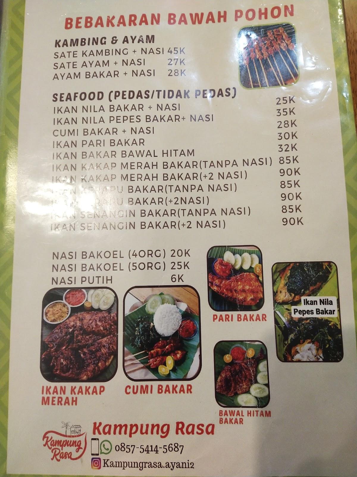 Menu at Kampung Rasa restaurant, Pontianak