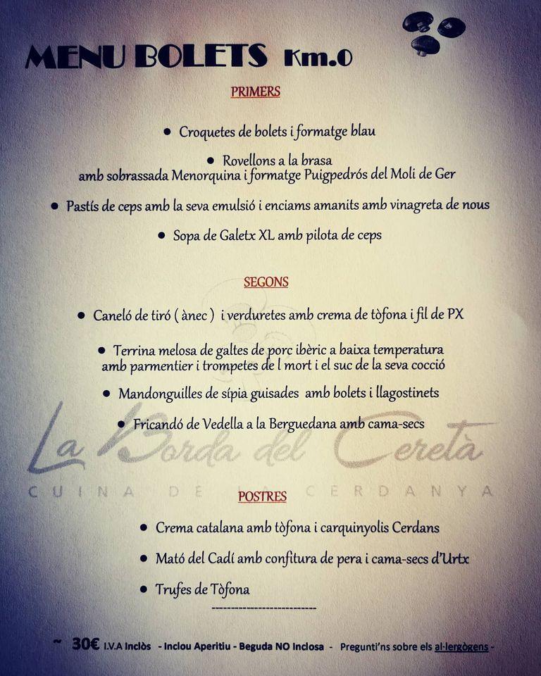Carta del restaurante La Borda Del Ceretà, Puigcerdà
