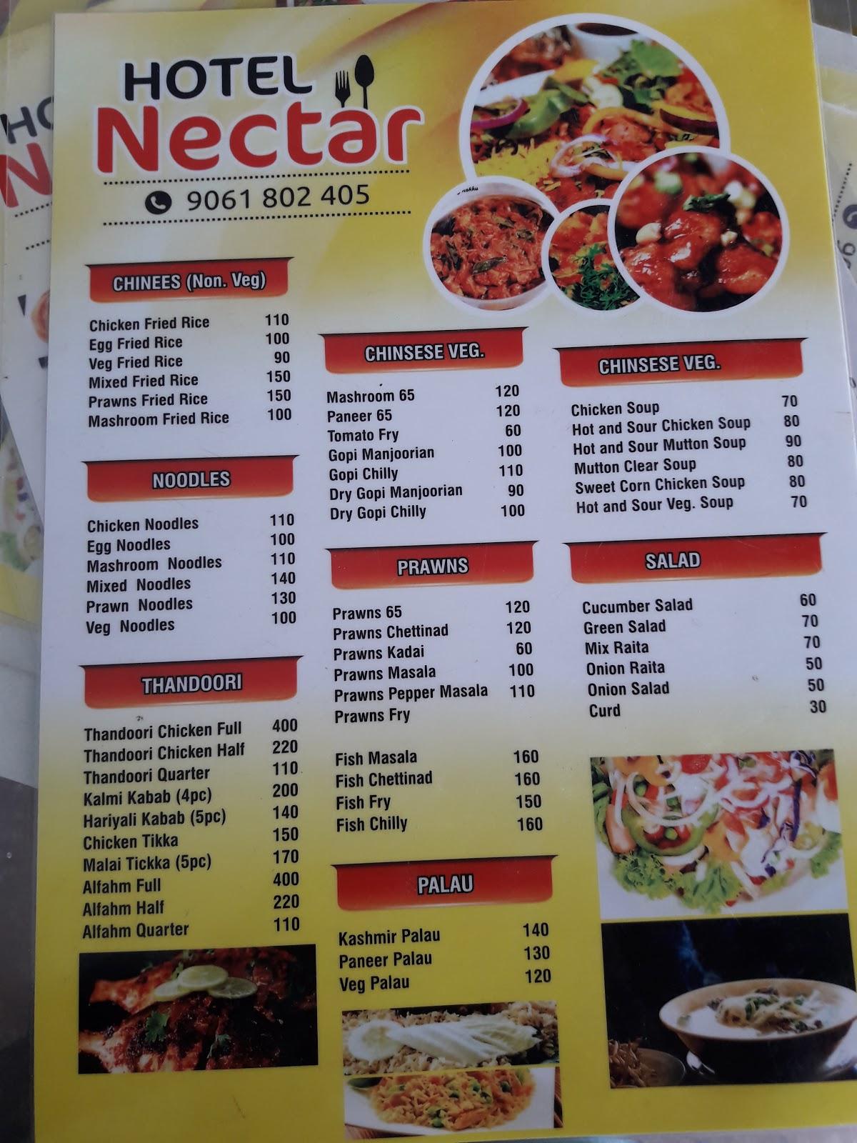 Menu at Nectar Food Park, Chennai, opposite Ima College