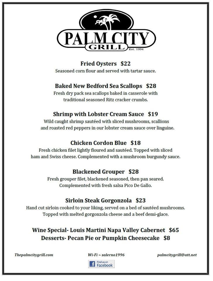 Menu at Palm City Grill pub & bar, Palm City