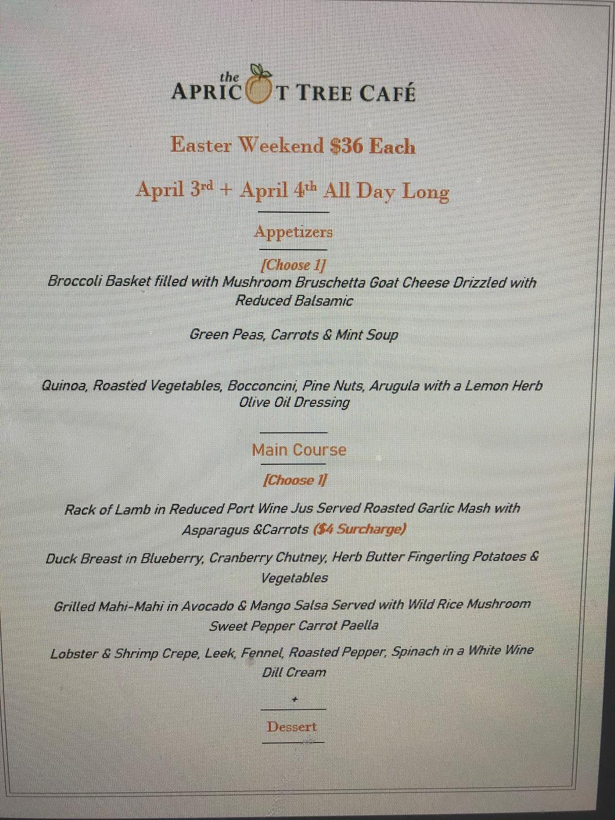 Menu at The Apricot Tree Cafe, Mississauga