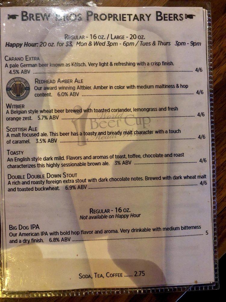 Menu at Brew Brothers restaurant, Columbus