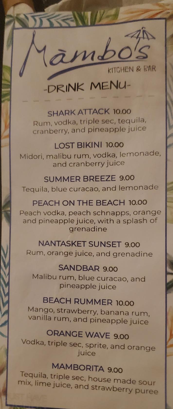 Menu at Mambo's pub & bar, Hull