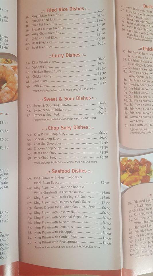 Menu at Red Dragon fast food, Banbridge