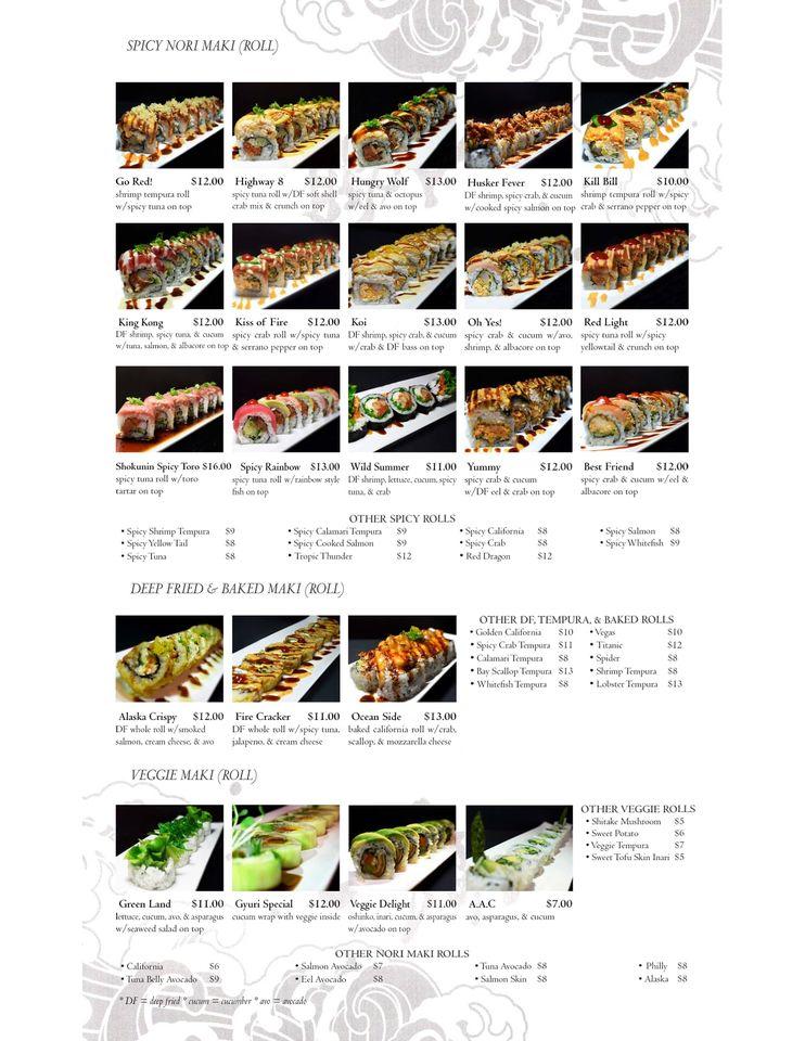 Menu at Shokunin Sushi and Japanese Cuisine restaurant, Lincoln