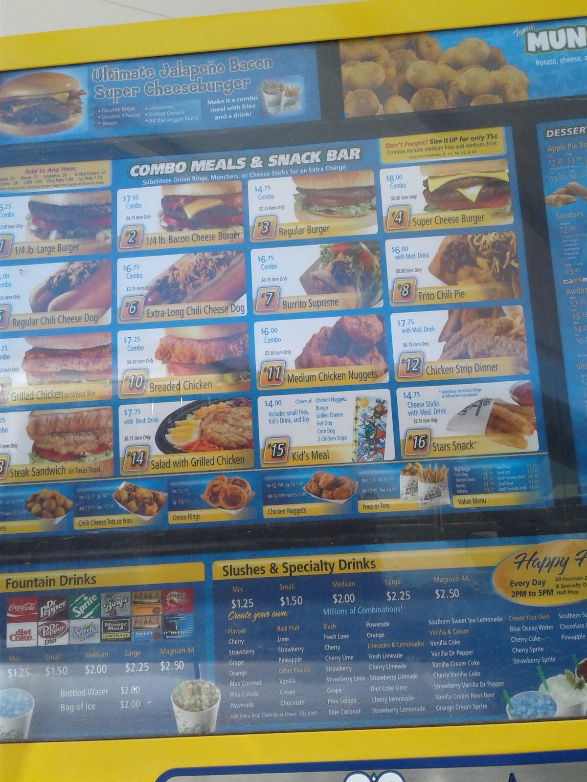 Menu at Stars Drive-in fast food, Amarillo