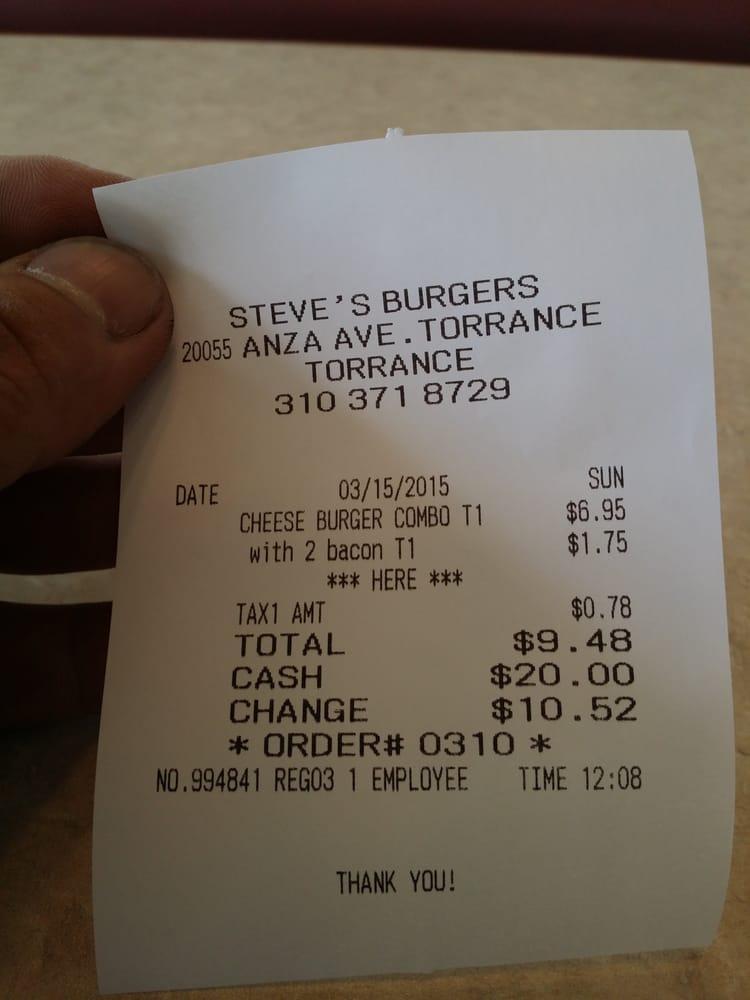 Menu at Steve's Charburger fast food, Torrance, Anza Ave