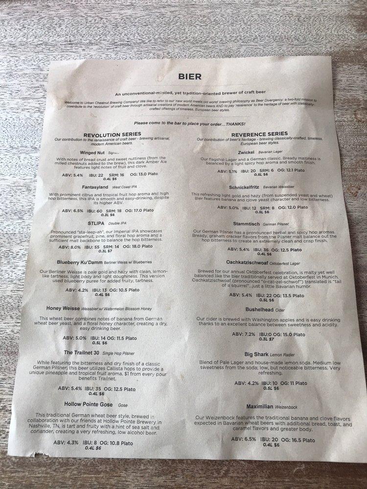 Menu at Urban Chestnut Midtown Brewery and Biergarten restaurant, St ...