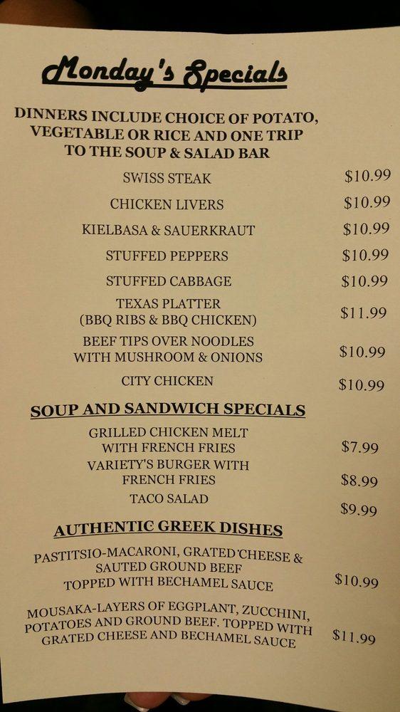Menu at Variety's Restaurant, North Canton, S Main St #4271