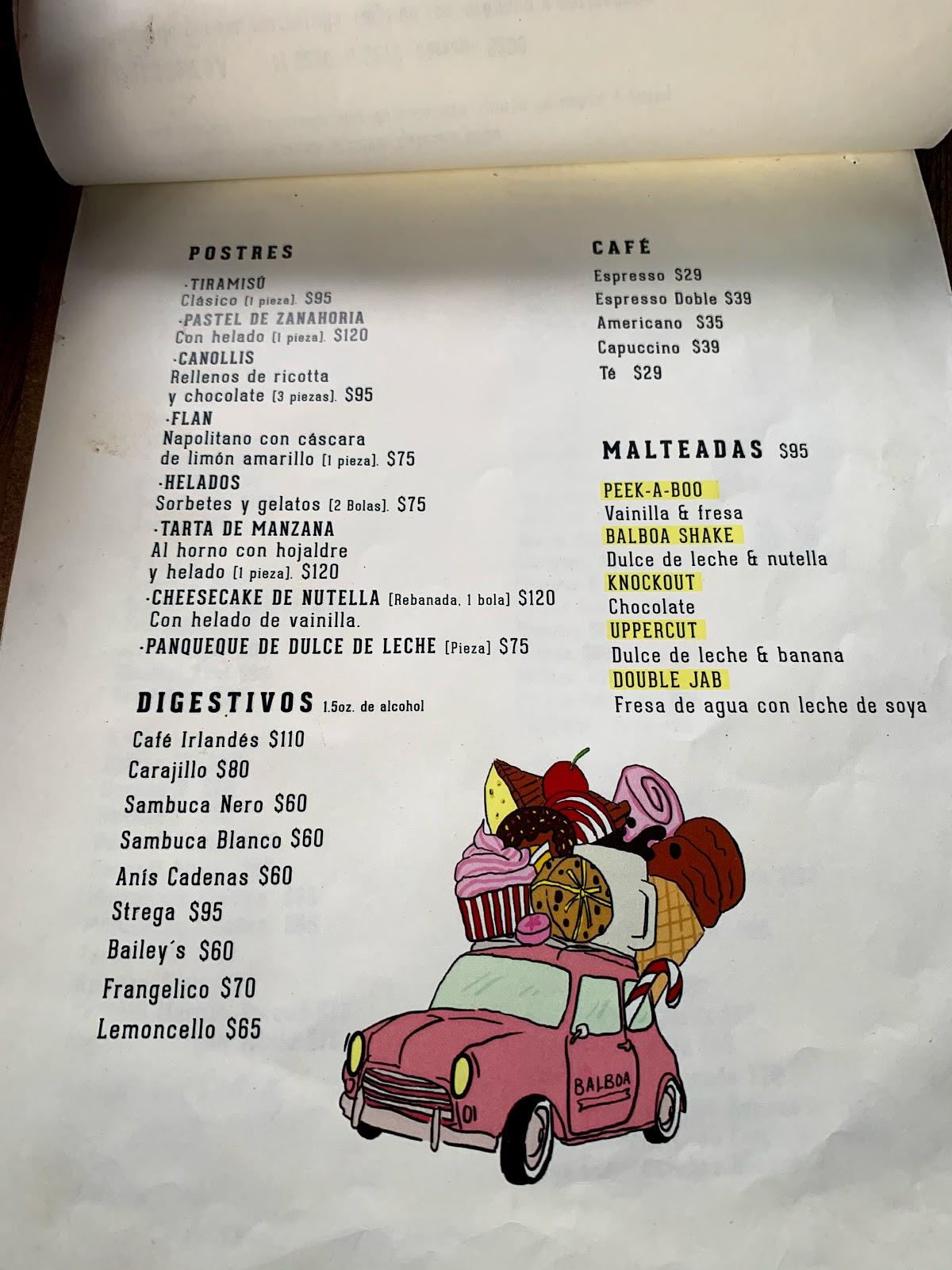 Menu at Balboa Pizzería, Mexico City, Calle Mexicali 4