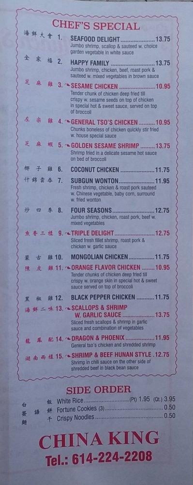 Menu at China King restaurant, Columbus, 618 Harrisburg Pike