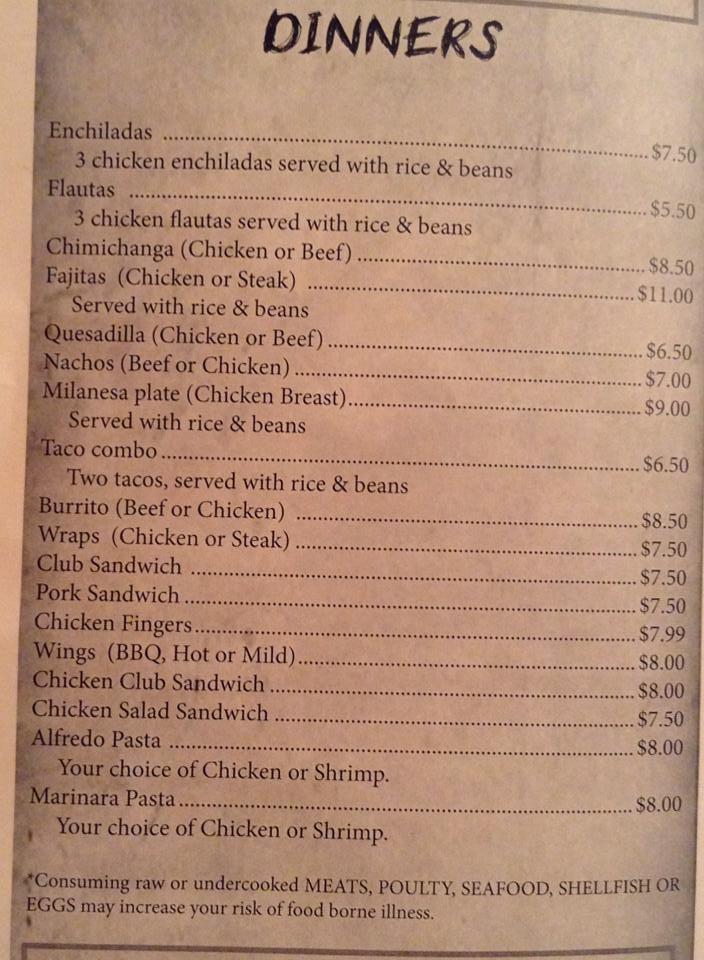 Menu at Daddy's Kitchen restaurant, Thorsby