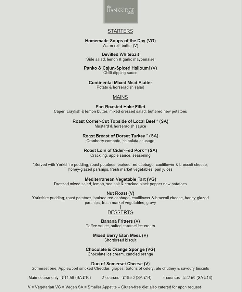 Menu at The Hankridge Arms pub & bar, Taunton