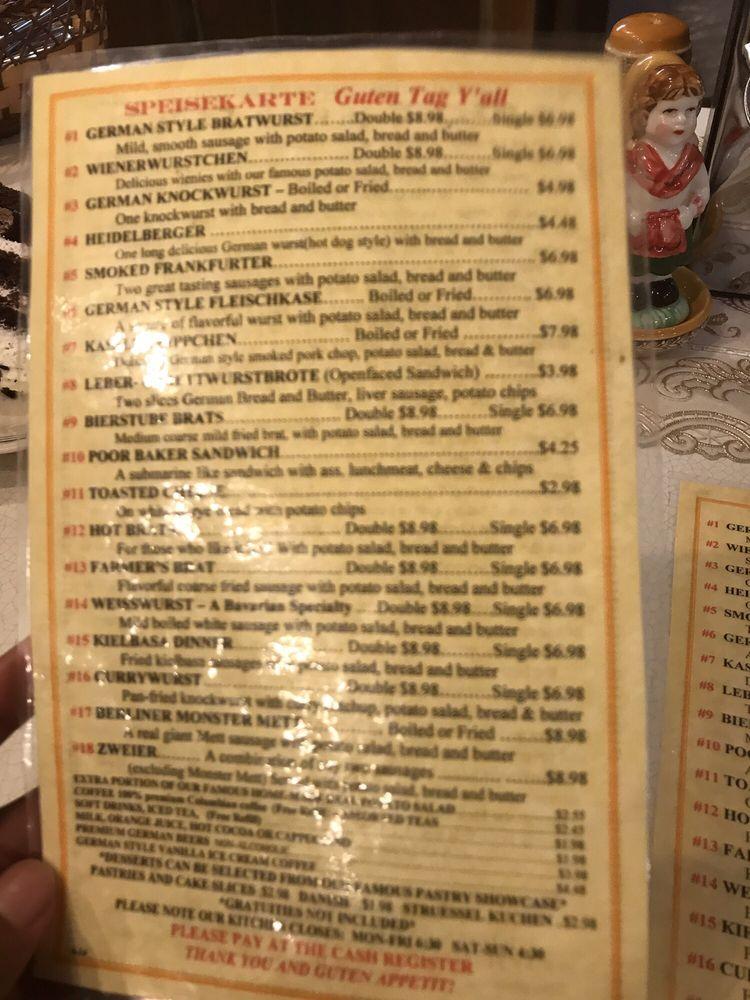 Menu at Heidelberg Haus restaurant, Indianapolis