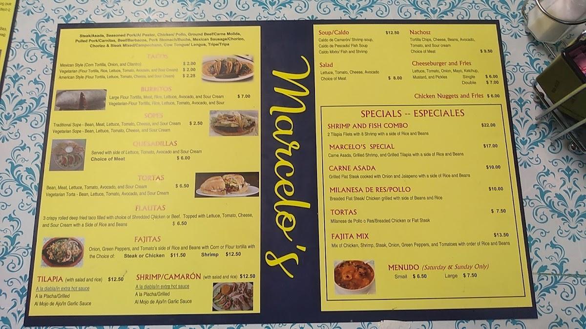 Menu at Marcelo’s restaurant, Plymouth