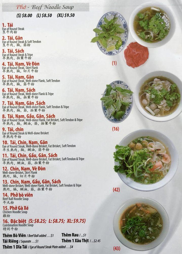 Menu at Pho King restaurant, Oakland, 207 E 18th St