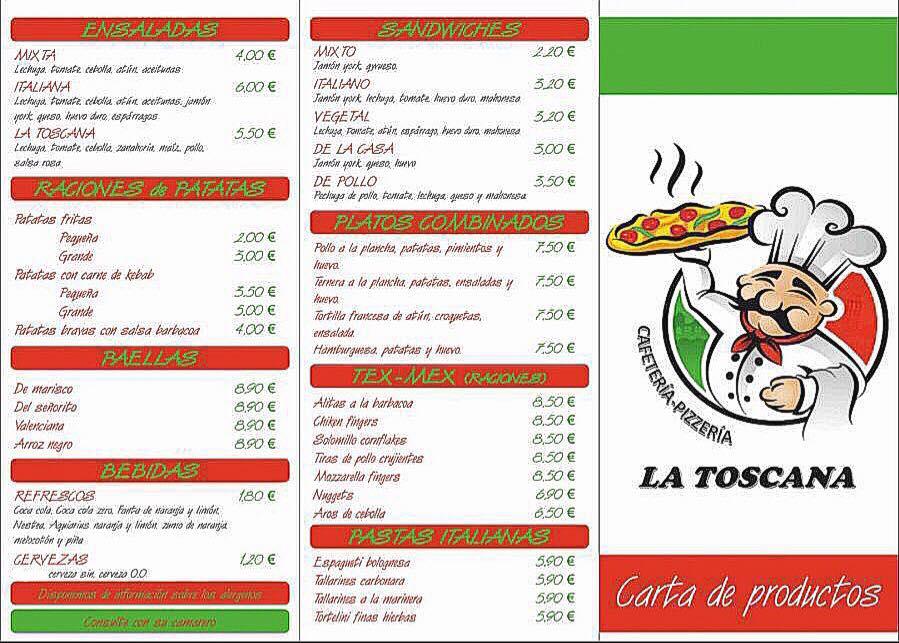 Carta de Pizzeria la toscana, Daimiel
