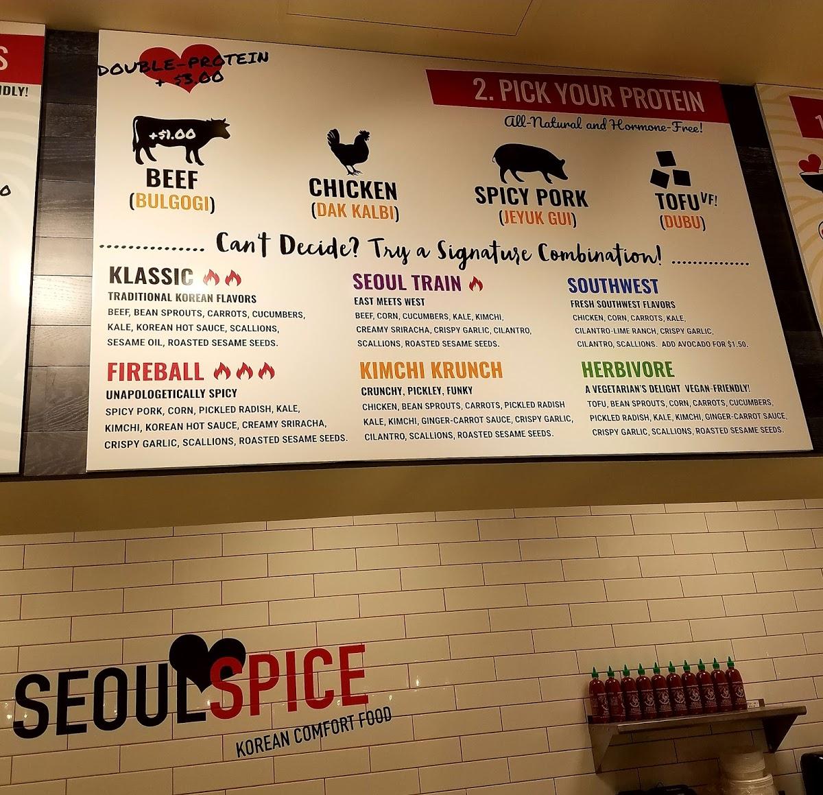 Menu at SEOULSPICE restaurant, Washington, Wisconsin Ave NW